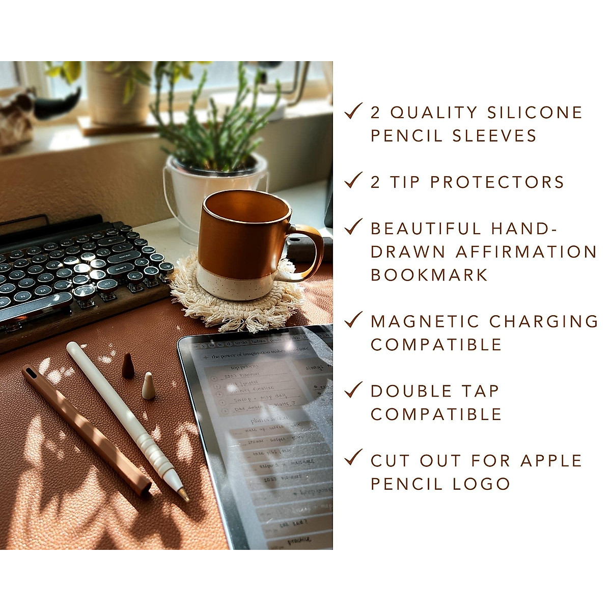 Blue Dune Studio Apple Pencil 2nd Generation Protective Sleeve Cover Grip, Apple Pencil Case, Compatible with Magnetic Charging and Double Tap, Boho Neutral Colors (Brown/Beige 2-Pack)