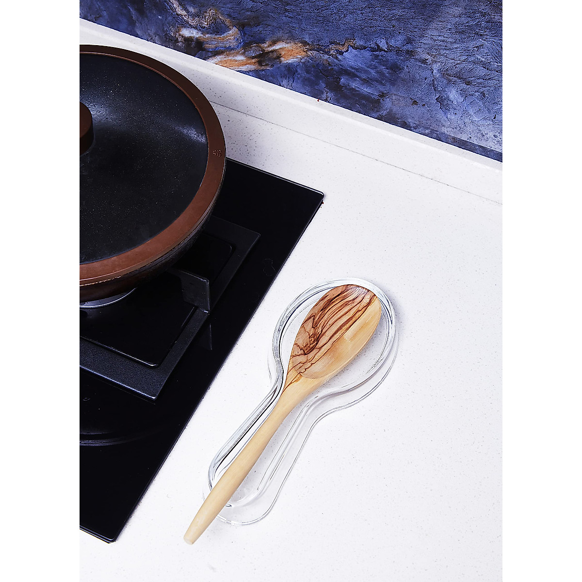 Kityemo Large Clear Spoon Holder, 11.2-inch Glass Spoon Rest, Crystal Glass Spoon Holder Rest, Spoon Rest for Stove Top, Kitchen Utensil Holder(Transparent)