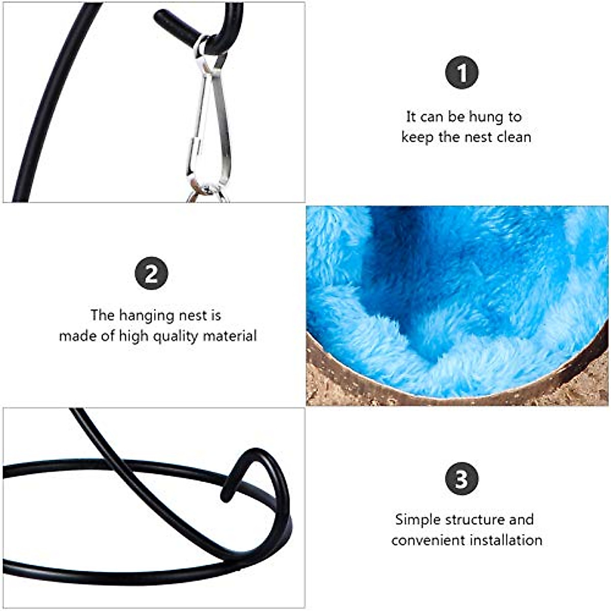 TEHAUX Natural Coconut Shell Bird Nest House Bed with Warm Pad for Parrot Parakeet Hamster Rat Mice Chinchilla Cage Toy Nesting Box