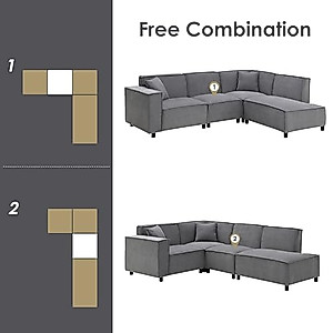 Brabrety 97 * 74" Modern Minimalist Style Sectional Sofa,L-Shaped Couch Set with 2 Free Pillows,5-seat Chenille Fabric Couch with Chaise Lounge for Living Room, Apartment, Office. (Grey#Chenille)