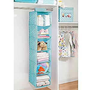 mDesign Soft Fabric Over Closet Rod Hanging Storage Organizer with 6 Shelves for Child/Kids Room or Nursery - Polka Dot Pattern - 2 Pack - Turquoise Blue with White Dots