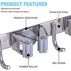 Rose Kuli 2 Pack Mop and Broom Holder, Wall Mounted Organizer Mop and Broom Storage Tool Rack with 6 Ball Slots and 8 Hooks for Garage, Garden, Laundry Room