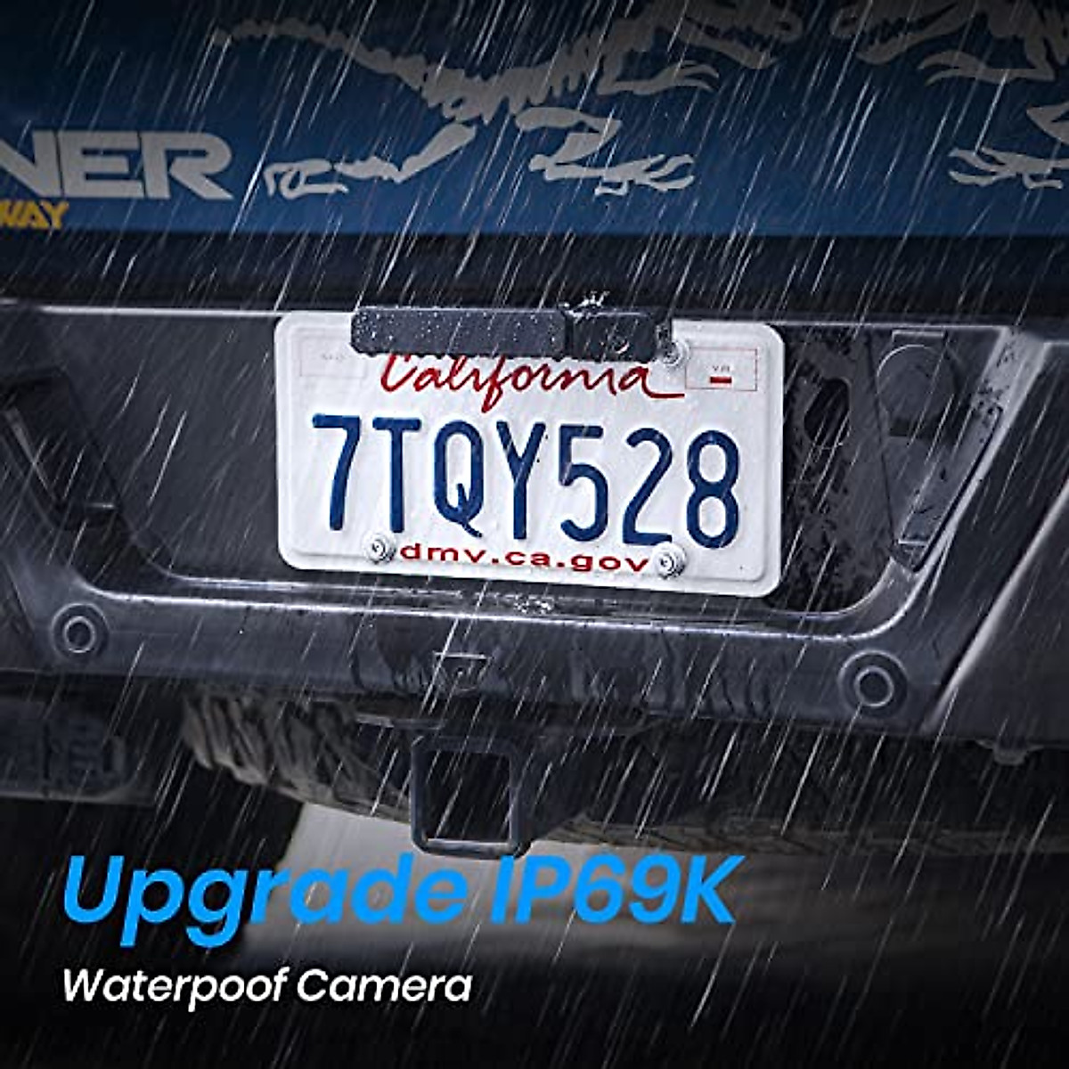Upgrade Solar Wireless Backup Camera for Truck, AUTO-VOX 3Mins No Wires Install with Battery Powered Car Back Up Camera Systems, IP69K Waterproof Vehicles License Plate Reverse Camera for Trailer/SUV