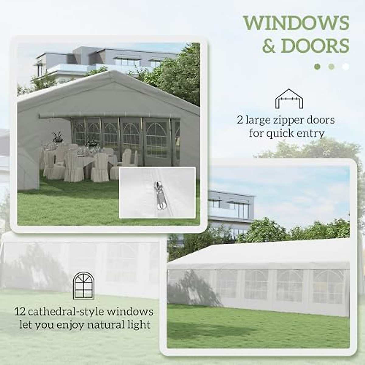Outsunny 20' x 40' Heavy Duty Party Tent & Carport with Removable Sidewalls and Double Doors, Large Canopy Tent, Sun Shade Shelter, for Parties, Wedding, Outdoor Events, BBQ, White