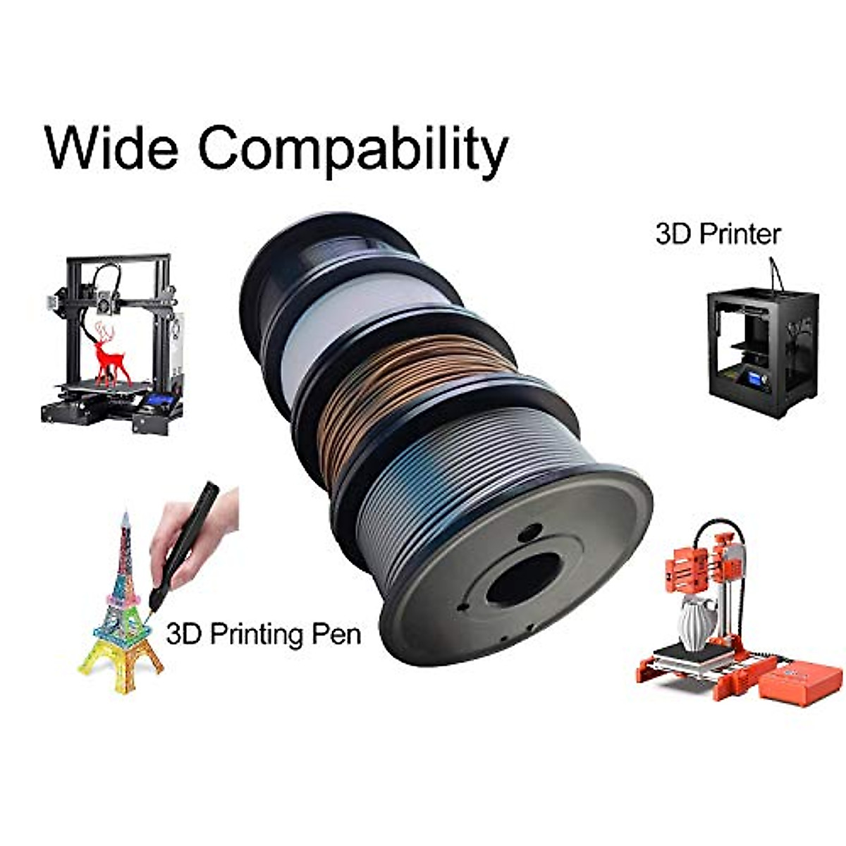 Maths PLA+ 3D Printer Filament 1.75mm (±0.02 mm), 0.25Kg/Spool, Total 1Kg/2.2lb, Independent Vacuum Package. 4 Colors Pack for 3D Printer & 3D Pen-Golden(Dark), Silver, Black, White