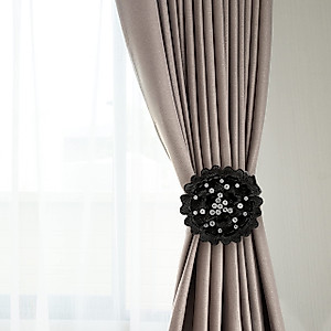 Simplify Magnetic Curtain Tie Back | 7.5”-7.9” | Iron | Jewel Design | Decorative Holdback | Home Décor | Window | Black