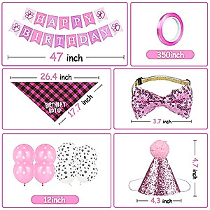 Dog Birthday Party Supplies,Dog Birthday Bandana Hat Banner Set,WOOF Balloons Happy Birthday Banner,Dog Birthday Party Supplies for Pet Puppy Cat Birthday Party Decorations Pink