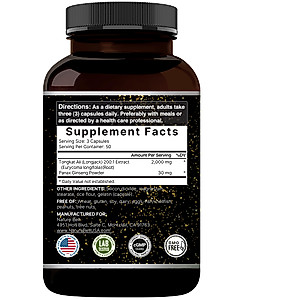 Tongkat Ali 200:1 (Longjack) Extract for Men, 2000mg Per Serving, 150 Capsules, Indonesia Origin, Eurycoma Longifolia | with Panax Ginseng for Energy, Stamina, & Male Health Support