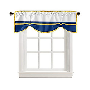 Blue White Block and Gold Yellow Lines Tie Up Valance Curtain for Kitchen-Small Window Shade Valances Adjustable Rod Pocket Windows Treatment for Bathroom Decor Modern Minimalist Art,1 Panel 42x12in
