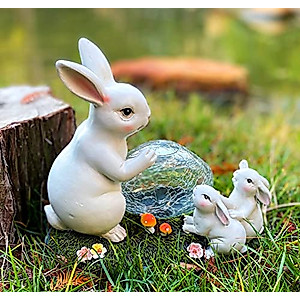 Solar Powered Family of Bunnies Outdoor LED Garden Light Decor, Garden Ornament (Bunnies Family on a Lawn)