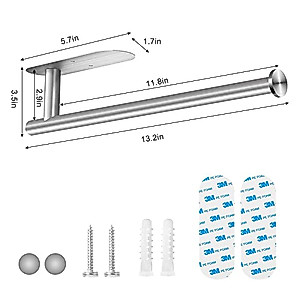 Paper Towel Holder Under Cabinet,Self Adhesive Paper Towel Holders Wall Mount,Stainless Steel No Drilling Paper Towel Rolls Rack for Kitchen,Sink,Bathroom 13 Inch(Silver)
