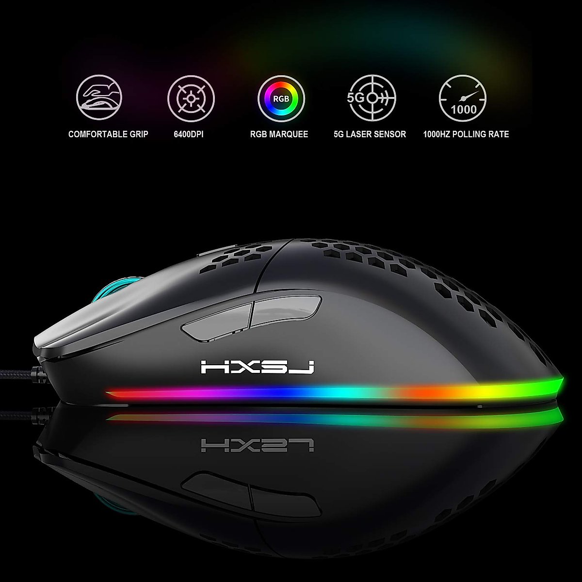 FELICON Portable one Handed Gaming Mechanical Keyboard and Mouse Combo, RGB Backlit Wired Gaming Left Handed and Up to 6400DPI Honeycomb Shell Mouse for PC Laptop Computer