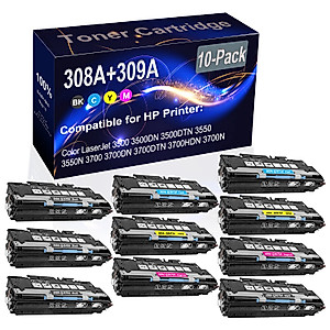 10-Pack (4BK+2C+2Y+2M) Compatible 3700DTN 3500DN 3500DTN 3550N 3700DN Laser Toner Cartridge (High Capacity) Replacement for HP 308A 309A (Q2670A Q2671A Q2672A Q2673A) Printer Toner Cartridge