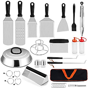 Leonyo Griddle Accessories Set of 23, BBQ Grill Accessories for Outdoor Grill, Stainless Steel Griddle Spatula Tools with Metal Grill Scraper Burger Press Melting Dome for Heavy Duty Flat Top Grill