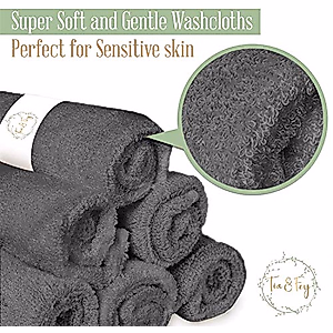 Tia & Fey Face Cloth Made from Bamboo Soft Wash Cloths for face Organic Bamboo Set of 6 Face Towel Gentle on Sensitive Skin Women Makeup Remover Reusable Absorbent Washcloths 10 x 10 Inch (Grey)
