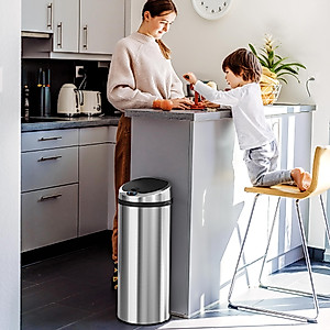 iTouchless 13 Gallon Touchless Sensor Kitchen Trash Can with Odor Control System, Brushed Stainless Steel, Round Garbage Bin for Home or Office - IT13RCB