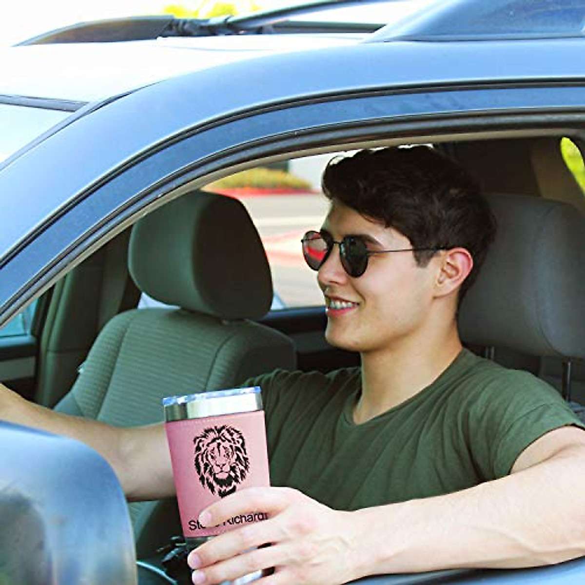 LaserGram 20oz Vacuum Insulated Tumbler Mug, Texas Come and Take It Flag, Personalized Engraving Included (Faux Leather, Pink)