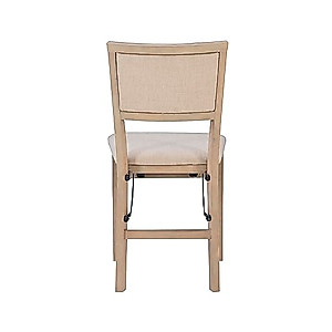 Linon Keira Wooden Folding Chair Upholstered Seat and Back Set of 2, Dining Height, Rustic Natural & Beige