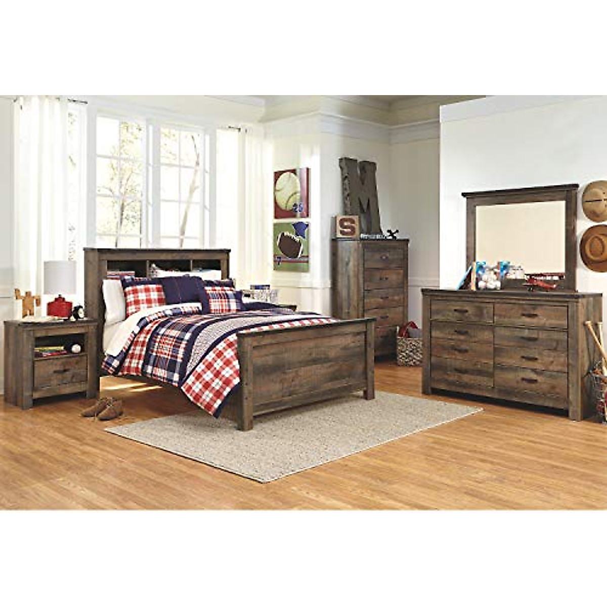 Signature Design by Ashley Trinell Rustic Youth 6 Drawer Children's Dresser with Nailhead Trim, Warm Brown