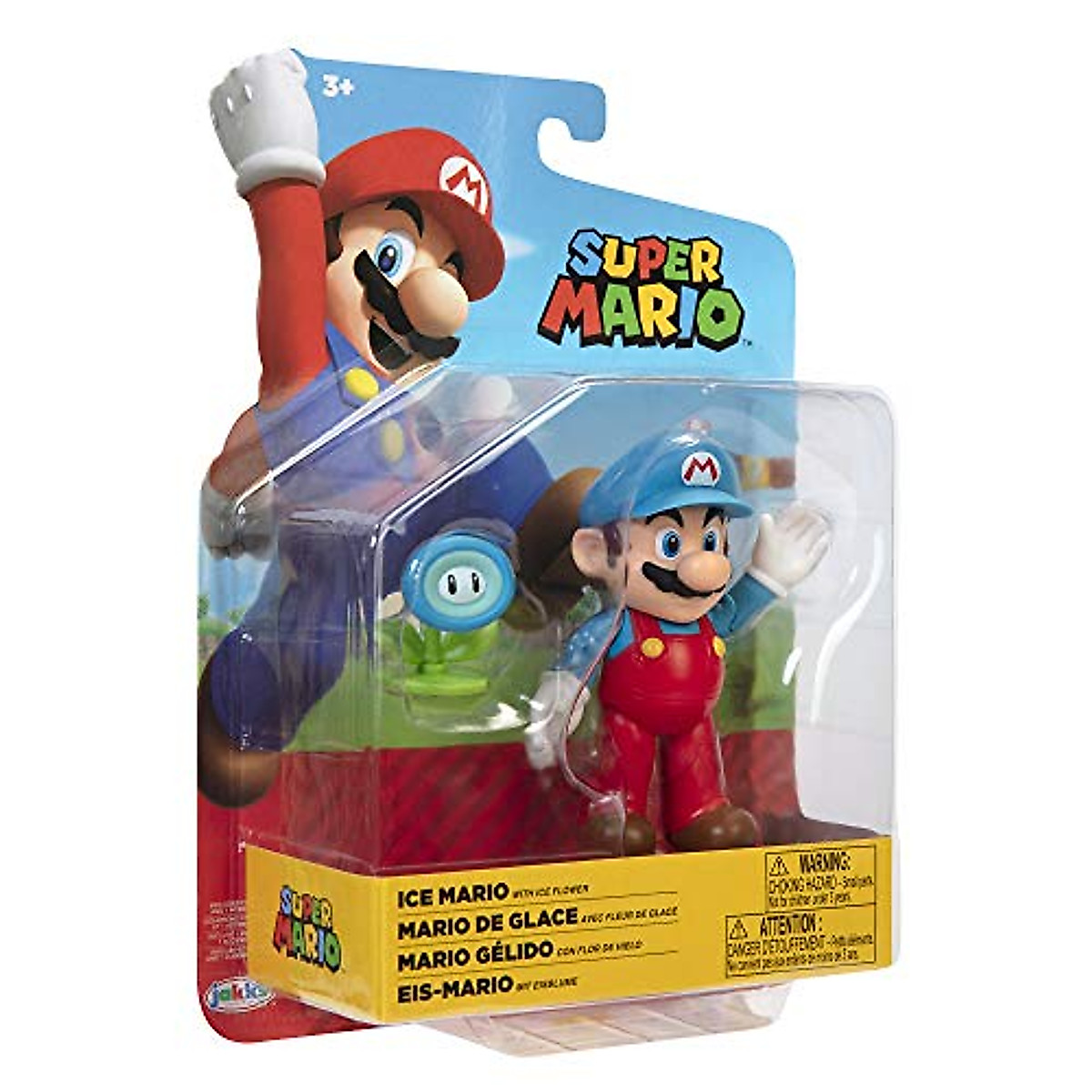 Super Mario Action Figure 4 Inch Ice Mario Collectible Toy with Ice Flower Accessory