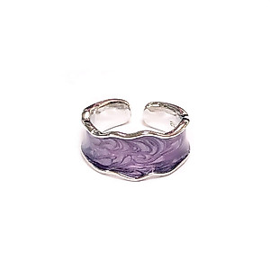 Elegant Oil Drip Enamel Wave Wide Irregular Colorful Adjustable Opening Finger Ring Joint Stackable for Women Jewelry Gifts Bohemian-Purple Silver