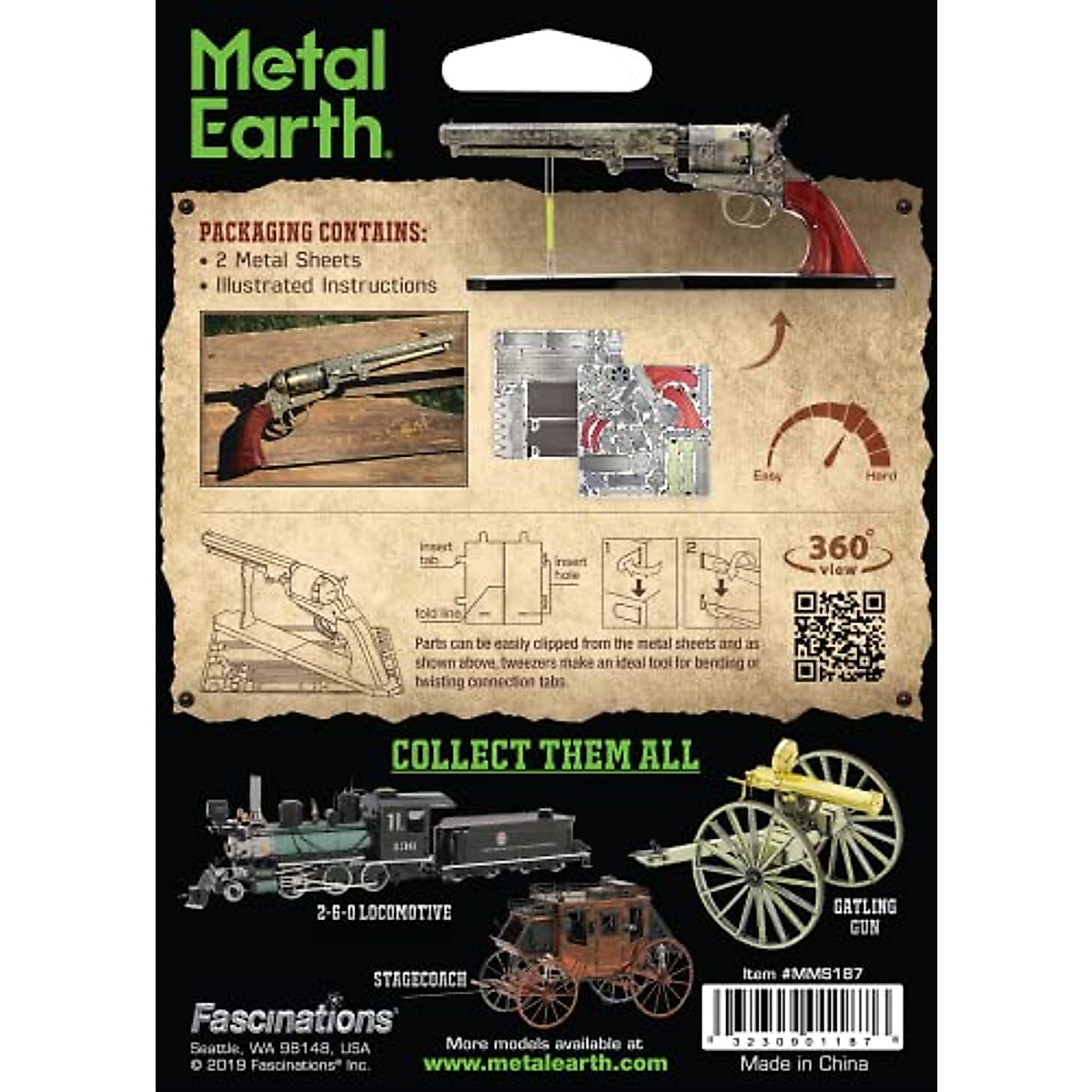 Metal Earth Fascinations Wild West Revolver 3D Metal Model Kit Bundle with Tweezers