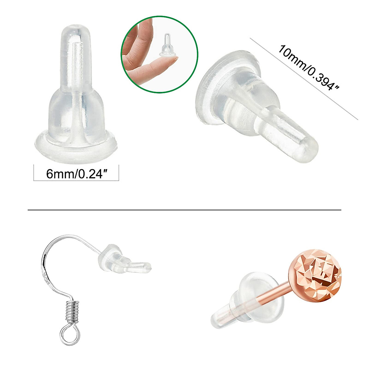 50pcs Silicone Earring Backs, Full-Cover Clear Earring Backs, Dust-Proof, Hypoallergenic Soft Ear Safety Pads Backstops for Stabilize Earring Studs Hooks (10x6mm)