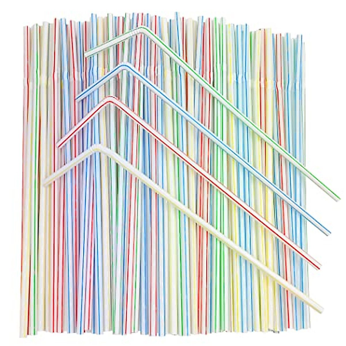 〖500packs〗 Disposable Plastic Straws -9.45" Extra Height Drinking Straws Prefer for Tumblers/Bottled Drinks/All Hot or Cold Drinking Striped Color Mixed