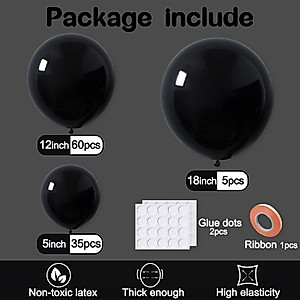 Black Balloon Arch Kit, Thickened 100Pcs Black Balloons Different Sizes 18/12/5 Inch for Birthday Party Graduation Bachelorette Anniversary Wedding Gender Reveal Baby Shower Decorations Supplies