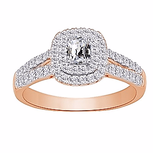 AFFY Cushion Shape Split Shank Double Halo Engagement Wedding Ring In 14k Rose Gold With 0.62 cttw White Natural Diamond With Ring Size 5