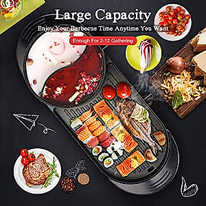 SEAAN Hot Pot with Grill, Hotpot Pot Electric Grill Indoor Shabu Shabu Pot Korean bbq Grill Smokeless, Separate Dual Temperature Contral, Capacity for 2-12 People, 110V