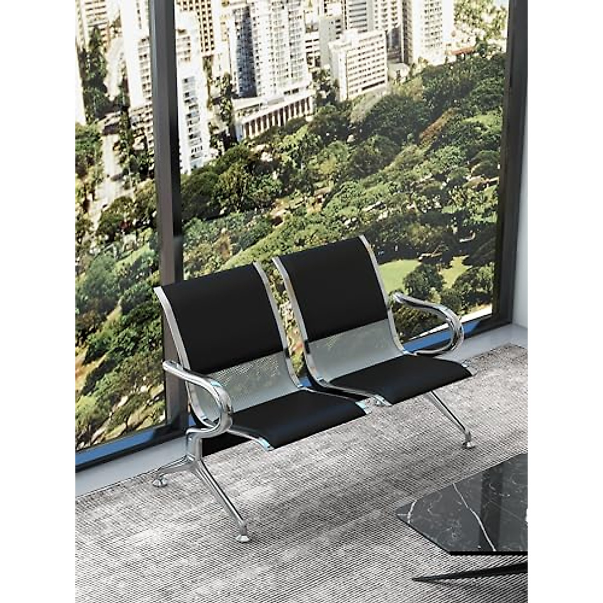 Kinsuite 2-Seat Waiting Room Reception Chair with Arms Office Guest Chairs & Reception Chairs PU Leather for Airport Office Bank Hospital Seat Bench