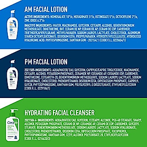 CeraVe AM Face Moisturizer with SPF, PM Face Moisturizer & Hydrating Face Wash Skin Care Set| Travel Size Toiletries | Skin Care Routine for Morning & Night | 3oz Lotion + 3oz Lotion + 3oz Cleanser