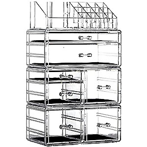 Cq acrylic Makeup Organizer Skin Care Large Clear Cosmetic Display Cases Stackable Storage Box With 7 Drawers For Vanity,Set of 4