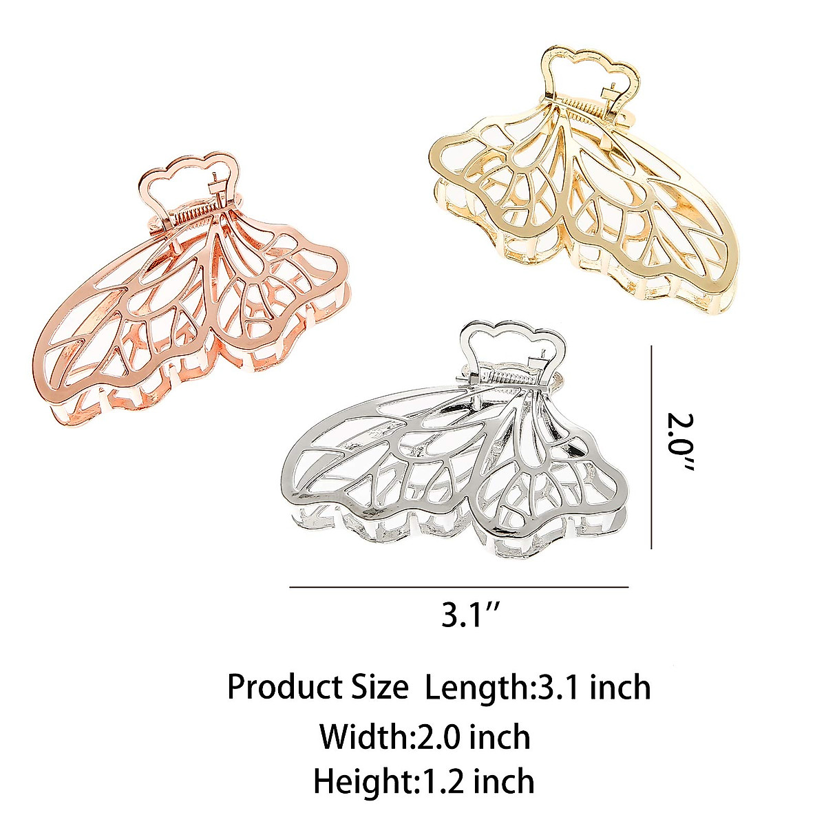 KISSKIKO Butterfly Hair Claw Clips Women 4 Pcs | Gold/Silver Cute Nonslip Small Claw Clip | Suitable for Thick Curly Long Sparse Hair Style | Metal Hair Claw Gift for Girls
