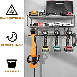 INCLY Power Tool Holder, Heavy Duty Wall Mount Floating Tool Shelf Storage Organizer for Cordless Drill Tool, Metal Rack Garage Max Load 150lbs, Black