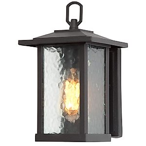 LALUZ Rectangle Outdoor Light Fixtures Wall Mount, Weather-Proof Porch Lights Outdoor with Water Ripple Glass, Anti-Rust Outdoor Wall Lantern for Patio, Yards, Garden, Front Door, Matte Black Finish