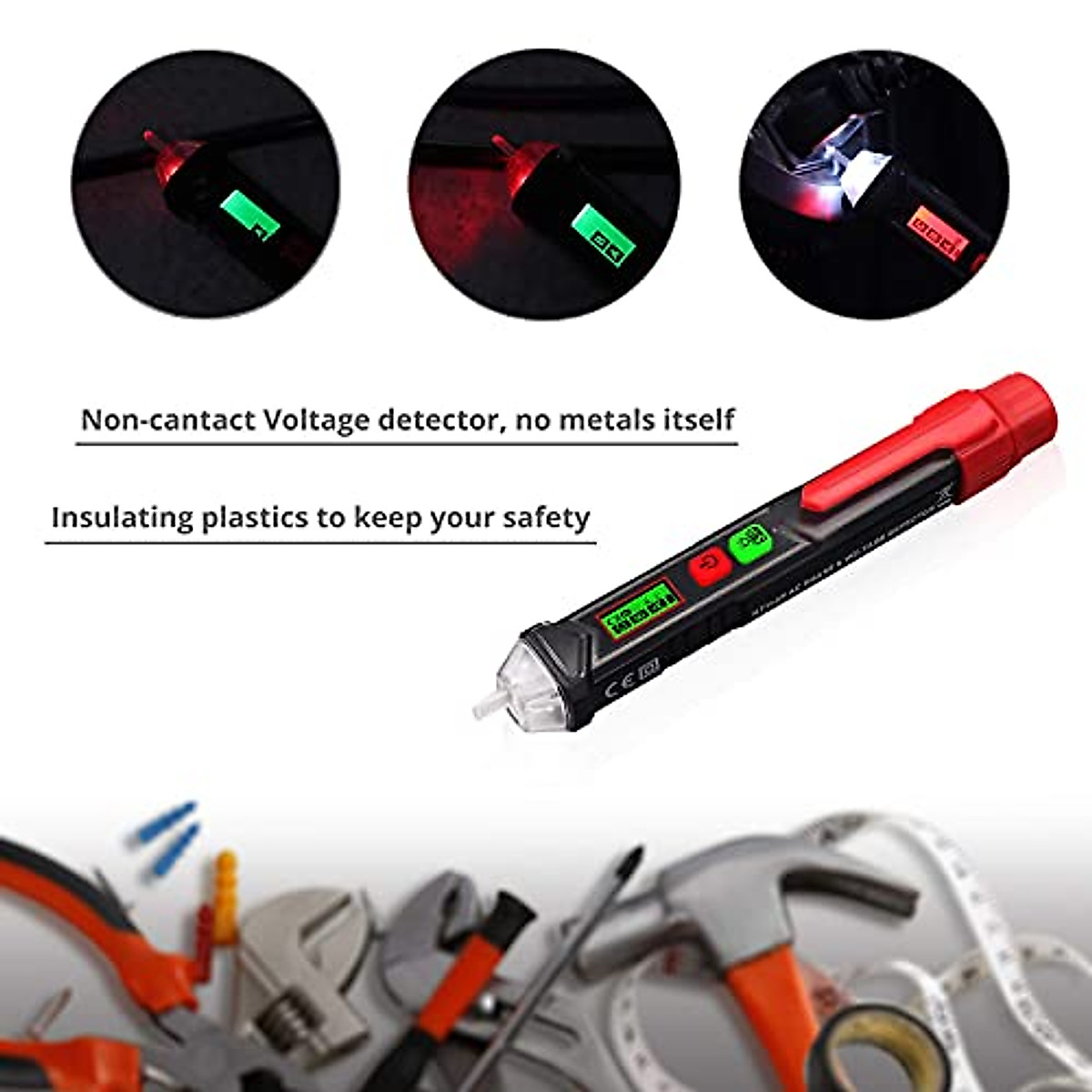 Neoteck Non-Contact AC Voltage Tester Pen Phase Sequence Detector with Adjustable Sensitivity 12V-1000V/48V-1000V, LCD Display, Buzzer Alarm, LED Flashlight, Live/Null and 3 Phase Wire Judgment