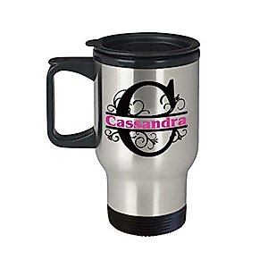 Cassandra Travel Mug Coffee Cup Gift Custom Personalized Name Letter C Monogram Insulated Commuter