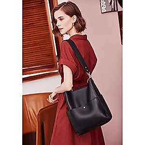 BOSTANTEN Women's Leather Designer Handbags Tote Purses Shoulder Bucket Bags Black