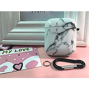Airpod Case - LitoDream Marble Airpods Protective Hard Case Cover Portable & Shockproof Women Girls with Keychain for Apple Airpods 2/1 Charging Case - White Marble