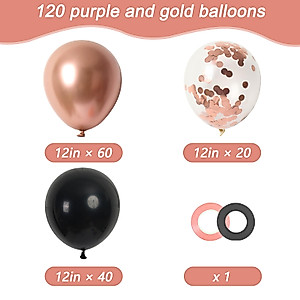 RUBFAC 120pcs 12 Inches Black and Rose Gold Balloon Kit, Rose Gold Confetti Balloons for Valentine's Day, Birthday Party Wedding Graduation Engagement Party Decorations