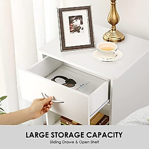 VOWNER White Nightstand with Drawer and Storage Shelf, Bedside Table End Tables, File Cabinet Storage with Sliding Drawers and Shelf for Bedroom