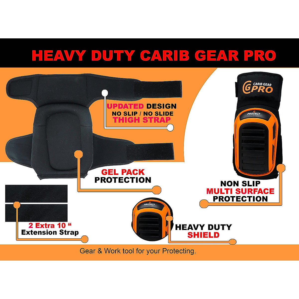 CARIB GEAR PRO Safty Knee Pads for Men and Women Work Construction | Work Heavy Duty Comfortable Anti-slip Double Straps Gel Knee Pads Tools for Flooring Cleaning, Tiling, Roofing and Gardening