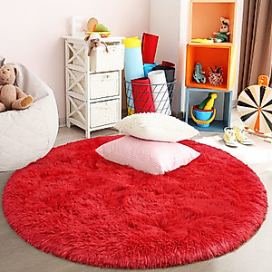 FlyDOIT Round Area Rugs for Bedroom (4x4 Feet, Red)