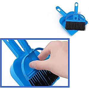 Mini Dustpan and Broom Set Portable Plastic Brush Set (Blue) Used for Desk, Home, Kitchen,Cage Cleaning of Any Small Animals, Guinea Pigs, Rabbits, Hamsters