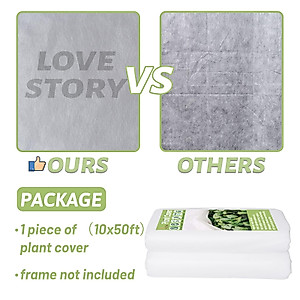 LOVE STORY Plant Covers Freeze Protection 10 * 50FT 0.9oz Frost Cloth Blanket Floating Row Cover Garden Fabric for Winter Outdoor Plants Vegetables and Sun Pest Protection