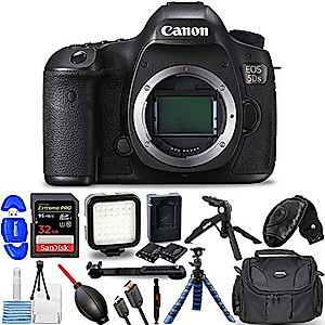 Canon EOS 5DS DSLR Camera (Body Only) 0581C002 - Pro Bundle with Sandisk Extreme 32GB SD, LED Light Kit, 12" Gripster, Gadget Bag, HDMI Cable and More