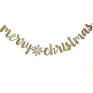Merry Christmas Banner Gold glitter,Christmas Banner,Christmas Decoration