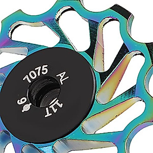 Oumefar Bicycle Rear Derailleur Wheel, 11T Rear Jockey Wheel Anodizing CNC Iron Cutting Metal Bearing Ceramic Ball Labor Saving for Road Bikes Sportinggoods